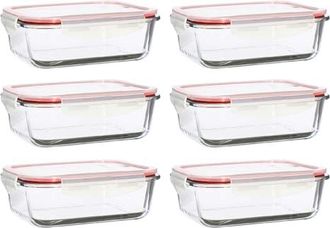Menastyl Cuisson Lot de 6 boites alimentaires hermétiques rectangulaires en verre borosilicate Clémentine avec couvercles - 1040 ml - Empilables - Idéal batch cooking 