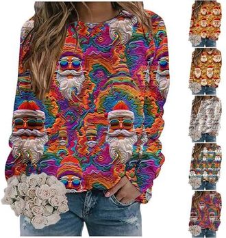 Generic HUIFUAO Sweat-shirt de Noël moche pour femme - Pull de Noël pour femme - Père Noël - Col rond - Sweat-shirt de Noël pour femme, Z01 Orange, XXL