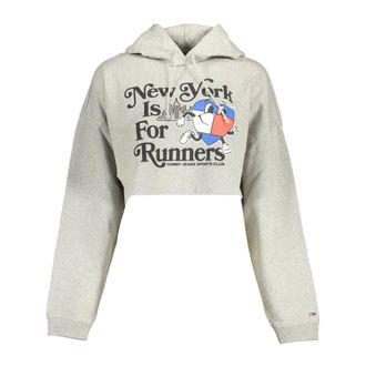 Tommy Hilfiger Femme, Sweatshirts et sweats &agrave; capuche, Gris, Taille: 40 FR Sweat &agrave; Capuche Gris Manches Longues Brod&eacute; Imprim&eacute;