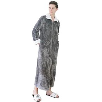 Generic QXDZSW Peignoir dhiver extra long en flanelle jacquard chaud avec fermeture &eacute;clair pour femme enceinte Grande taille, Gris clair - Homme, 3XL