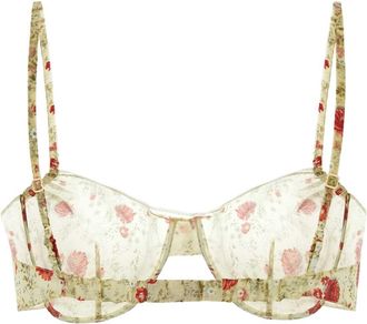 Prada Floral-Print Nylonette Crop Top - Beige