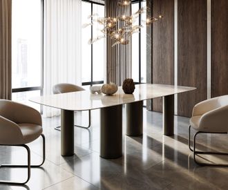 DELIFE Esstisch Edge Boot 270x120 Keramik Iris FMG Onice Grigio Pilier Metall Effektfinish Titan, Esstische