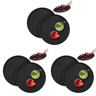 Relaxdays Serviertablett 2er Set, rund Ø 40 cm, Bartablett, rutschfeste Oberfläche, Kellnertablett Gastronomie, schwarz (Packung mit 3)