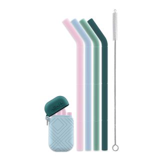 ello Impact Wiederverwendbare Edelstahl-Trinkhalme mit Reinigungsbürste, 4 Stück, Rose Medley