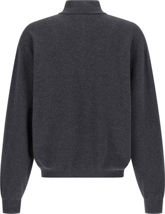 Balenciaga Half-Zip Cotton Knit Sweater - charcoal
