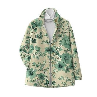 Keephen Floral 3D Impression Femmes Boho Flou Polaire Vestes Léger Flanelle Revers Col Manteaux Hiver Confortable Peluche Vêtement extérieur