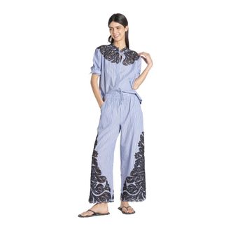 Sea NY Femme, V&ecirc;tements de nuit et de d&eacute;tente, Bleu, Taille: 36 FR Chemise Ray&eacute;e Brod&eacute;e