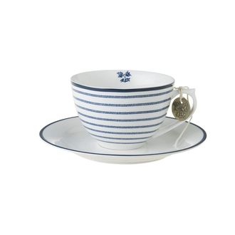 Laura Ashley Cappuccino Tasse und Untertasse - Blueprint Candy Stripe - 2-teilig - Ø9,5 cm