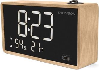 Thomson Radiowecker mit Projektor, Decke, doppelter Alarm, Anzeige von Temperatur und Luftfeuchtigkeit, FM-Radio, Wecker mit USB-C-Ladeanschluss - CP202T