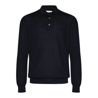 Mauro Ottaviani Langarm Polo Shirt Schwarz Knopfleiste - - Tops - Herren - Blau - M