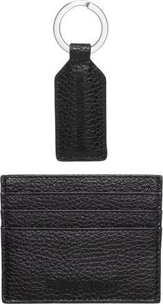 Emporio Armani Homme, Accessoires, Noir, Taille: ONE Size Coffret cadeau avec porte-cartes et porte-cl&eacute;s en cuir foulonn&eacute;