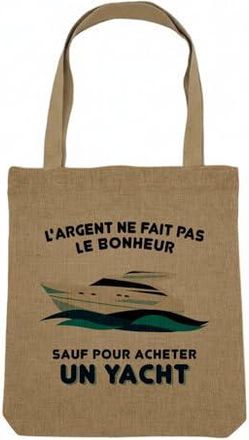 Fabulous Sac Shopping Tote Bag Aspect Lin - Yacht - Largent ne Fait Pas le Bonheur Luxe Bateau Sac de Courses Toile Epaisse 360g Beige Naturel Cabas Port&eacute; Epau