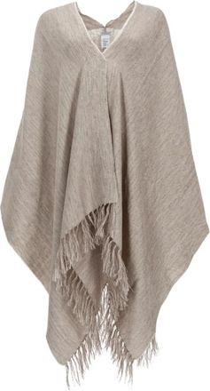 Brunello Cucinelli Cape en m&eacute;lange de lin &agrave; franges - Femme - Vestes - Beige - Taille: ONE Size