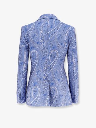 Etro Womens Silk Blend Single-Breasted Blazer Blue Polyester Blazers Jacket