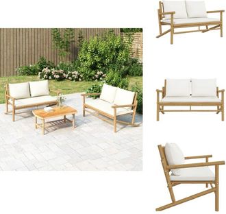 vidaXL Banc de jardin avec coussins blanc crème bambou - Banc De Jardin - Mobilier De Jardin - Chaise Extérieure - Canapé Dextérieur - Meubles En Bambou