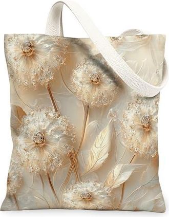 Generic Sac fourre-tout en toile avec motif floral de pissenlit printanier pour le shopping, 33 x 38,1 cm, style 3D, motif floral, r&eacute;utilisable, sac d&eacute;picerie