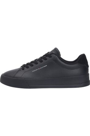 Tommy Hilfiger Herren Court Sneaker Detail Essential aus Leder, Schwarz (Black/Black), 46