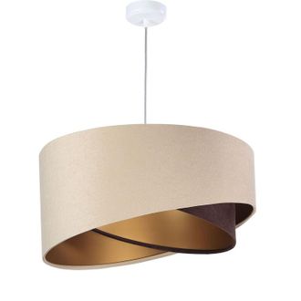 Licht-Erlebnisse Licht-erlebnisse - Lustre suspension dint&eacute;rieur marlon marron en tissu velours cr&egrave;me au design moderne dor&eacute; &Oslash;50cm E27 - Blanc, beige, or, brun