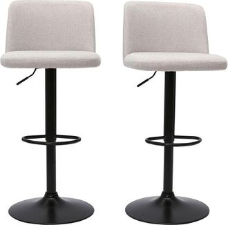 Miliboo Miliboo - Tabourets de bar réglables en tissu effet velours texturé beige et métal noir (lot de 2) monti