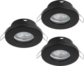 Eglo 3er Set LED Einbaustrahler Favazzina, runde Deckenspots, Deckenstrahler flach aus Metall in Schwarz, inkl. GU10 Leuchtmittel, warmwei&szlig;, &Oslash; 8,5 cm