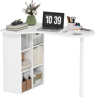HOMCOM Unregelm&auml;&szlig;iger Schreibtisch Computertisch 100 x 59 cm, moderner Holzschreibtisch mit 6 F&auml;chern, 4 verstellbaren Regalen und Stahlrahmen, Schlafzimmera