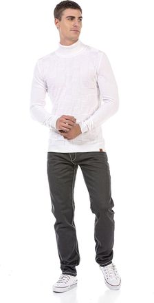 Cipo & Baxx Herren Pullover CP241 Wei&szlig; - Stylischer Strickpullover im modernen Design mit hohem Perfekt f&uuml;r Freizeit, Alltag & Coole Streetwear Outfits - CP241 We