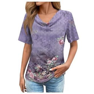 Generic T-shirt femme &agrave; manches courtes imprim&eacute; &eacute;l&eacute;gant d&eacute;contract&eacute; T-shirts tunique, lilas, XXL