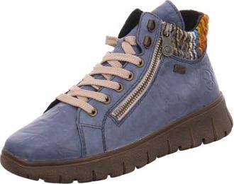 Rieker Bottines en cuir bleues &agrave; talon plat avec des lacets plats et 2 zips - Taille numeric_36