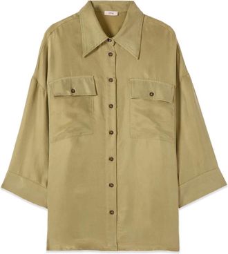 Oltre Femme, Blouses et Chemises, Vert, Taille: 44 FR Chemise Oversize en Cupro et Viscose
