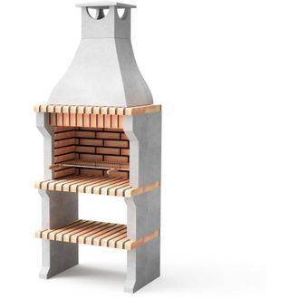 Movelar Movelar - Barbecue pr&eacute;fabriqu&eacute; &agrave; bois et charbon de bois en b&eacute;ton r&eacute;fractaire mod&egrave;le Alcoa xl (Gris, Orange - 86,5 x 58 x 225 cm) ref: 3413/4