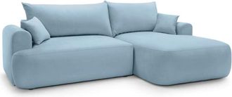 Selsey Ovo - Ecksofa mit Schlaffunktion, Stauraum und Samtbezug, Hellblau, rechts - Selsey