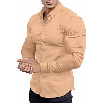 Generic Chemise &agrave; manches longues pour homme - &Eacute;l&eacute;gante chemise de loisirs - Coupe ajust&eacute;e - Col montant - Chemise traditionnelle - Stretch - Chemise &agrave; manche