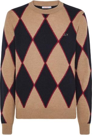 Sun 68 Homme, Pulls, Multicolore, Taille: XL Pull col rond en laine m&eacute;lang&eacute;e &agrave; motif