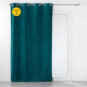 Douceur d'Intérieur Douceur Dintérieur - Lot de 2 Rideaux tamisant à oeillets 140 x 260 cm velours relief Velouriane Pétrole