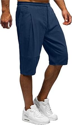Generic Short en coton et lin pour homme - Pantalon court d&eacute;t&eacute; d&eacute;contract&eacute; et tendance - Couleur unie - Patchwork court en coton et tendance - Pantalon de pla
