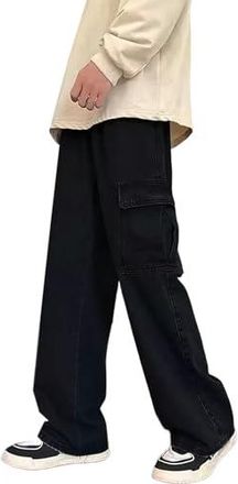 Generic Pantalon en jean long pour homme - Pantalon de jogging pour homme - Style vintage - Coupe d&eacute;contract&eacute;e - Respirant - Couleur unie - Pantalon d&eacute;t&eacute; tend