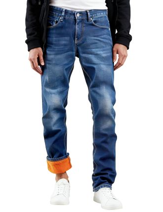 Fengbay Thermojeans Herren Fleece Gef&uuml;ttert Thermohose Stretch Winterhose Schneehose Straight Slim Fit Thermo Jeans Denim Hose