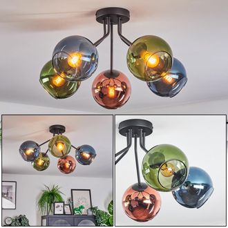 HOFSTEIN Deckenleuchte Koyoto, 5-flammige Deckenlampe aus Metall/Glas in Schwarz/Blau/Gr&uuml;n/Kupfer, moderne Leuchte im Retro/Vintage-Design (Schirme &Oslash; 15 cm), E