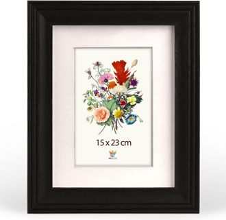 MG Design Bilderrahmen 15 x 23 cm - Fotorahmen mit Schwarz Echtholz-Zierprofil und bruchsicherem Acrylglas, mit Passepartout, Hoch & Quer zum Aufh&auml;ngen, zum Auf