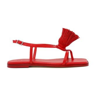 Vic Mati&eacute; Femme, Chaussures, Rouge, Taille: 36 EU Sandales en cuir avec d&eacute;tails de franges