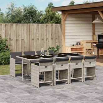 vidaXL Vidaxl - Ensemble &agrave; manger de jardin et coussins 9 pcs gris clair rotin