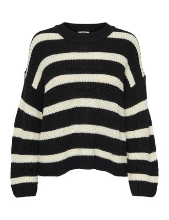 Jacqueline de Yong JdY Damen Jdyjusty L/S Stripe Knt Noos Strickpullover, Black/Stripes:eggnog, M EU