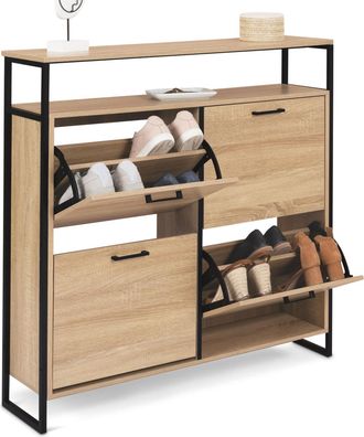 IDMarket Schuhm&ouml;bel 16 Paar LUIS 4 T&uuml;ren mit oberem Regal Industriedesign