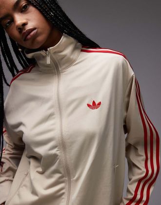 adidas Originals Firebird - Veste de surv&ecirc;tement - Beige et rouge-Neutre
