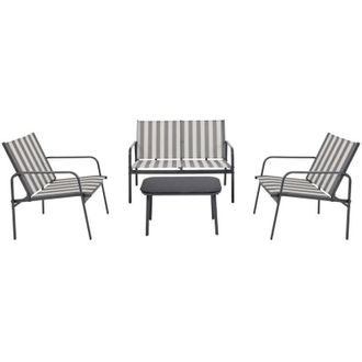 DRAWER Salon de jardin m&eacute;tal textilene 4 personnes canap&eacute; fauteuils table ext&eacute;rieur terrasse Kallia