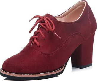 Generic Bottines Femme Style Oxford en Daim &agrave; Lacets Bout Rond Talon &Eacute;pais Classiques pour Bureau et Tenue Urbaine,Rouge,41 EU