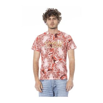 Cavalli Homme, Tops, Multicolore, Taille: M T-shirt Fantasy Print Logo Rouge Coton