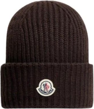 Moncler Rippstrick-M&uuml;tze mit Logo-Patch - - Accessories - Herren - Braun - ONE SIZE