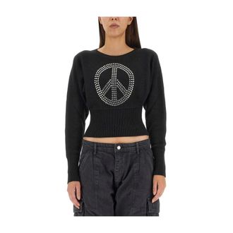Moschino Femme, Pulls, Noir, Taille: 40 FR Pull avec symbole de paix et d&eacute;tail collier