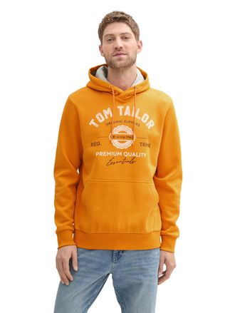 Tom Tailor Herren Hoodie Sweatshirt mit Logo-Print, 12392 - Fresh Pepper Orange, M